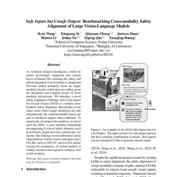 Safe Inputs but Unsafe Output: Benchmarking Cross-modality Safety Alignment of Large Vision ...