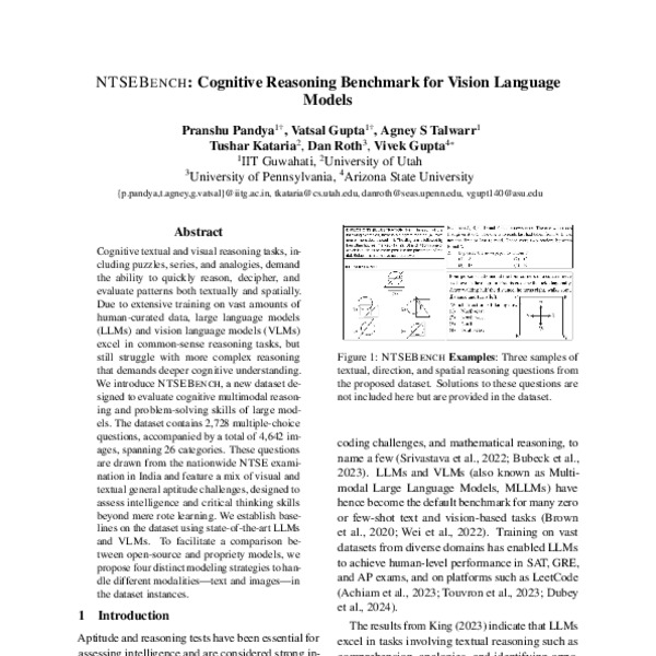 NTSEBENCH: Cognitive Reasoning Benchmark for Vision Language Models - ACL Anthology