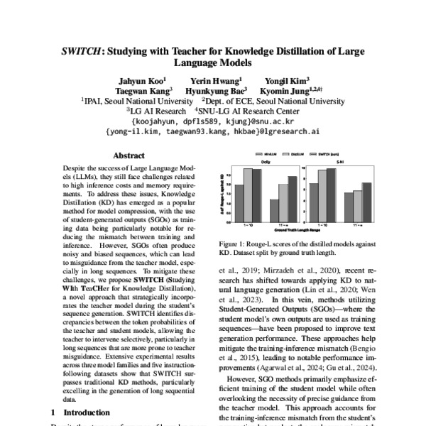 SWITCH: Studying with Teacher for Knowledge Distillation of Large Language Models - ACL Anthology