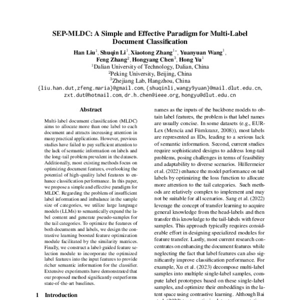 SEP-MLDC: A Simple and Effective Paradigm for Multi-Label Document Classification - ACL Anthology