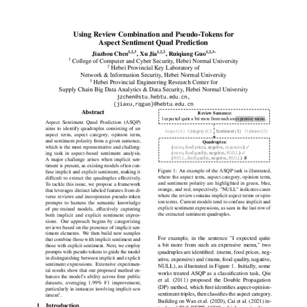 Using Review Combination and Pseudo-Tokens for Aspect Sentiment Quad ...