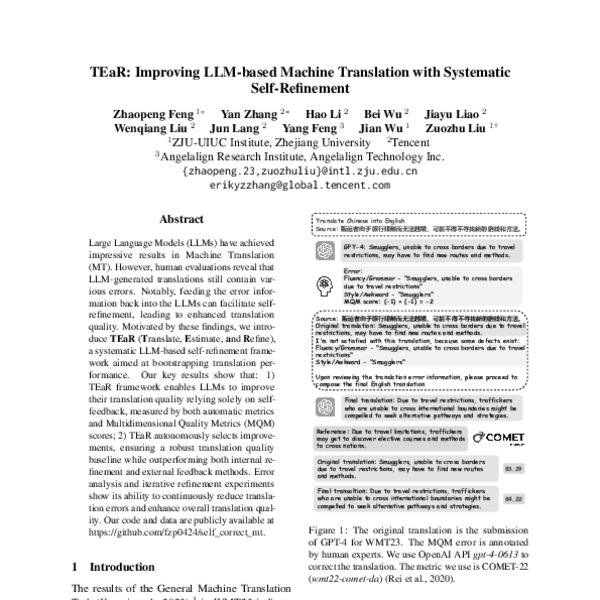 TEaR: Improving LLM-based Machine Translation with Systematic Self-Refinement - ACL Anthology