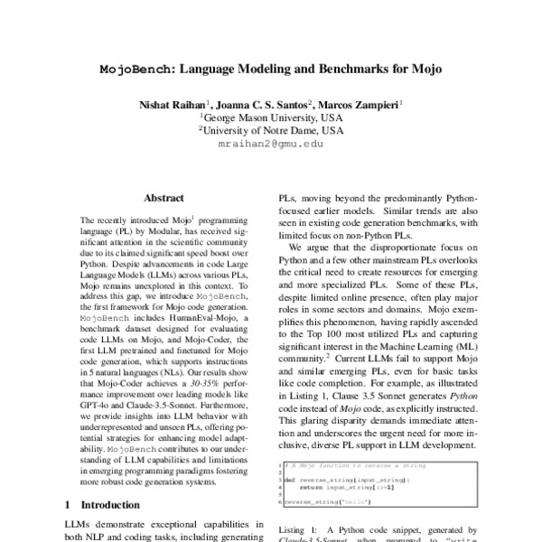 MojoBench: Language Modeling and Benchmarks for Mojo - ACL Anthology