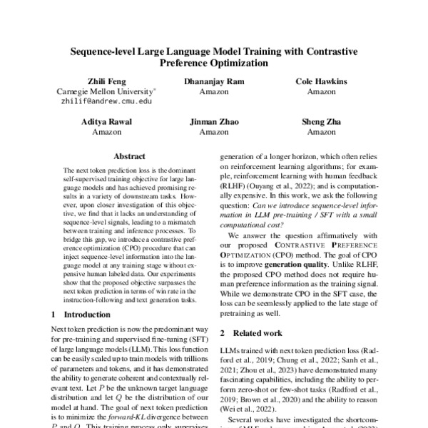 Sequence-level Large Language Model Training with Contrastive Preference Optimization - ACL ...