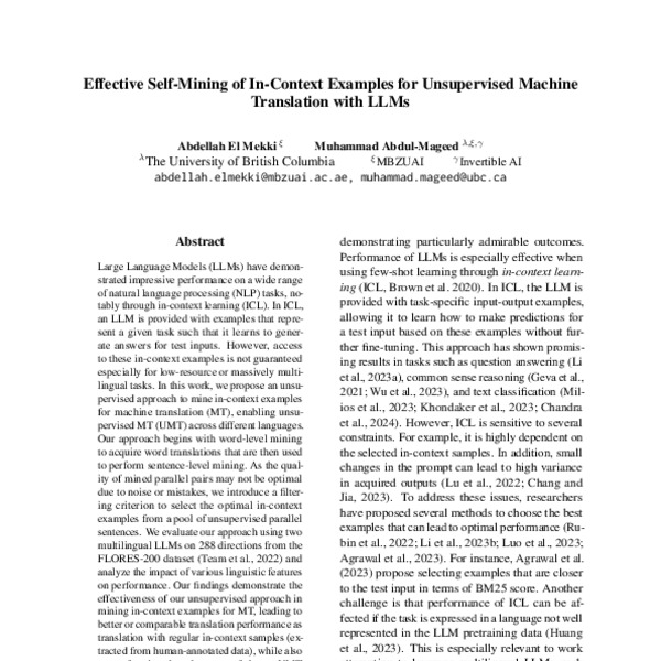 Effective Self-Mining of In-Context Examples for Unsupervised Machine Translation with LLMs ...