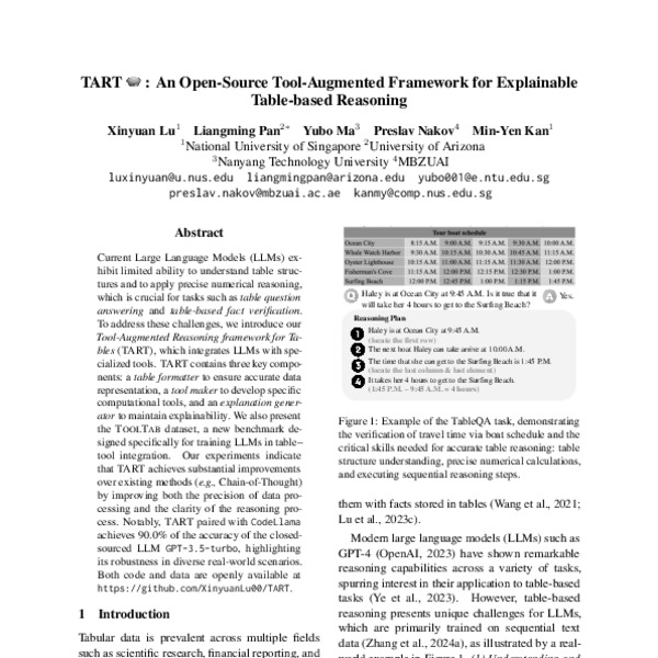 Tart An Open Source Tool Augmented Framework For Explainable Table
