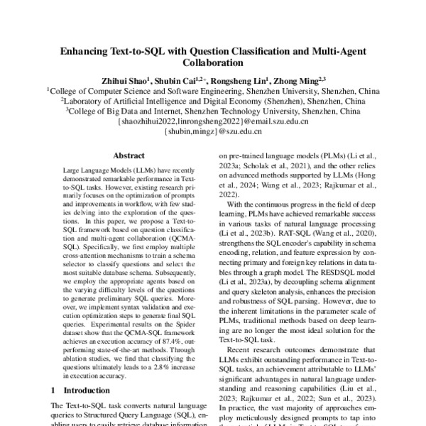 Enhancing Text To Sql With Question Classification And Multi Agent