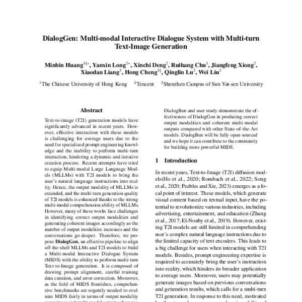 DialogGen: Multi-modal Interactive Dialogue System with Multi-turn Text-Image Generation - ACL ...