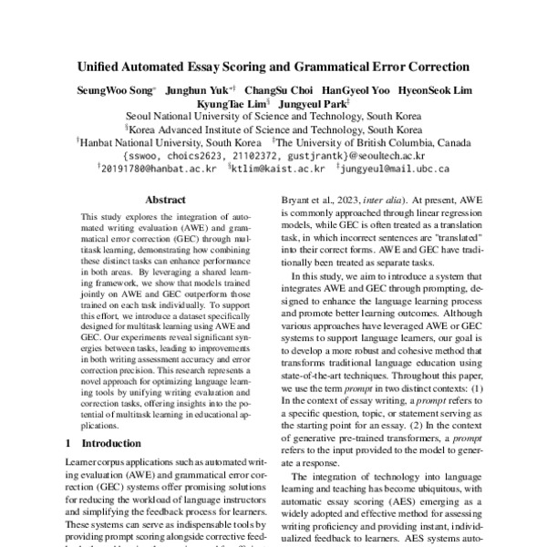 Unified Automated Essay Scoring and Grammatical Error Correction - ACL Anthology