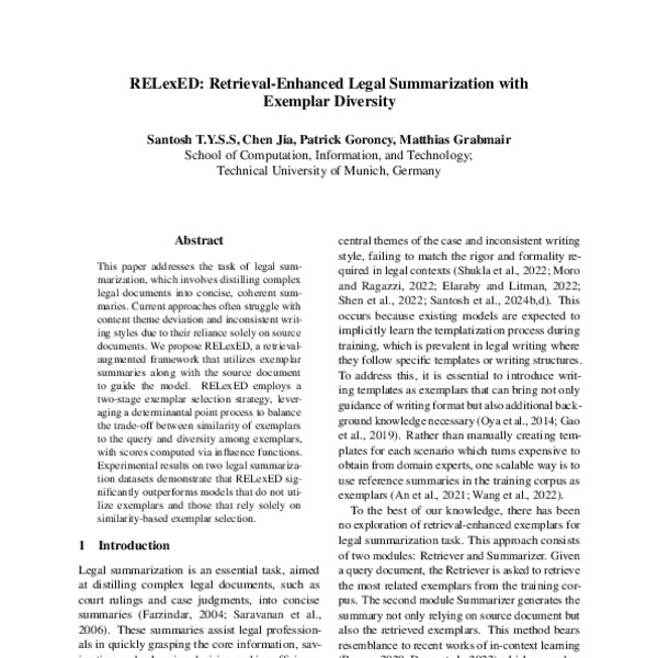 RELexED: Retrieval-Enhanced Legal Summarization with Exemplar Diversity - ACL Anthology