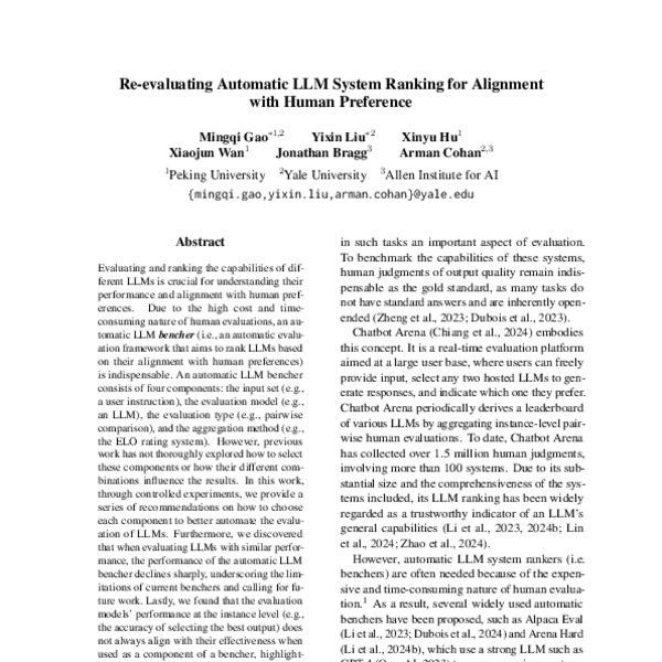 Re-evaluating Automatic LLM System Ranking for Alignment with Human Preference - ACL Anthology