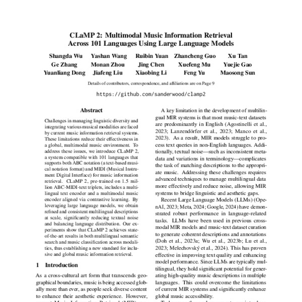 Clamp 2 Multimodal Music Information Retrieval Across 101 Languages Using Large Language Models