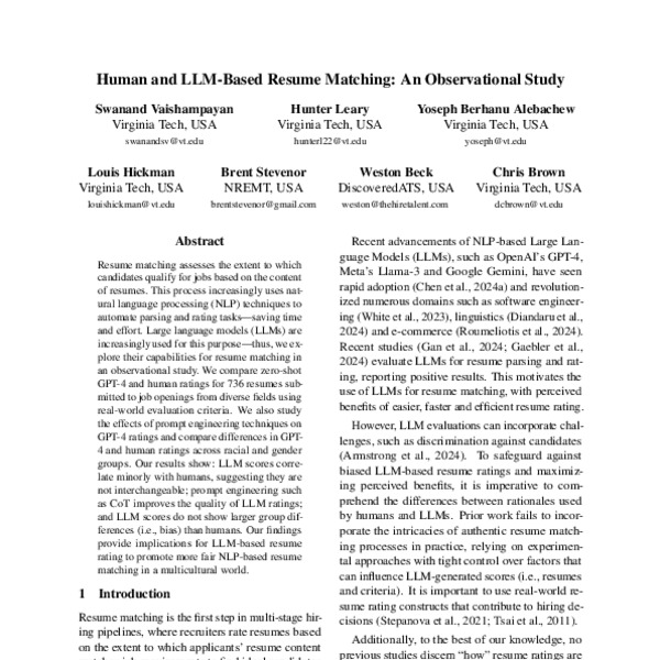 Human and LLM-Based Resume Matching: An Observational Study - ACL Anthology