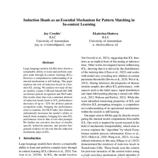 Induction Heads as an Essential Mechanism for Pattern Matching in In-context Learning - ACL ...