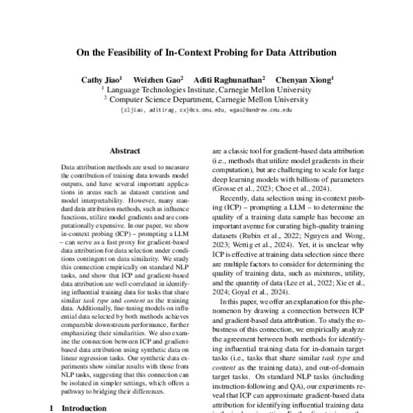 On the Feasibility of In-Context Probing for Data Attribution - ACL Anthology