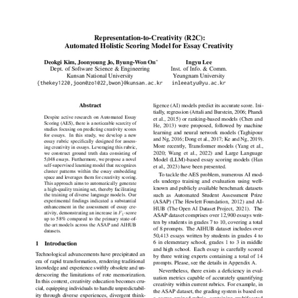 Representation-to-Creativity (R2C): Automated Holistic Scoring Model ...