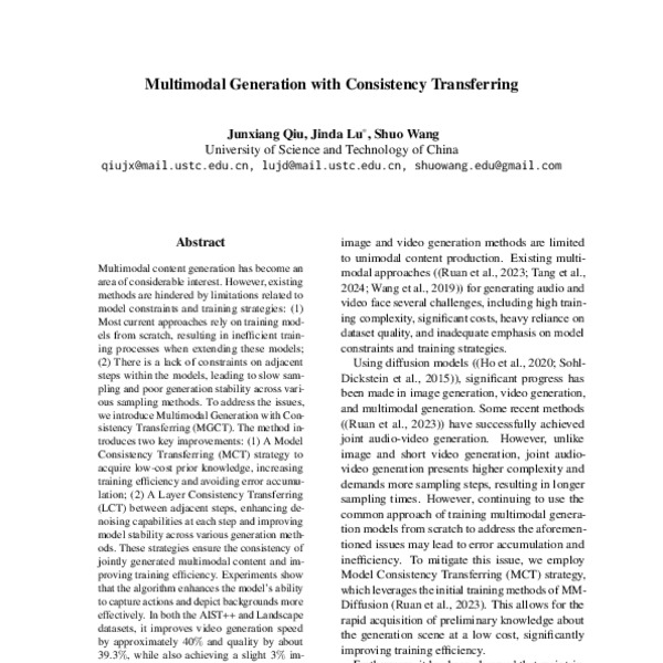 Multimodal Generation with Consistency Transferring - ACL Anthology