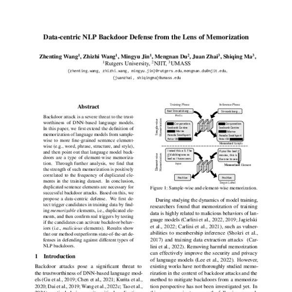 Data-centric NLP Backdoor Defense from the Lens of Memorization - ACL Anthology