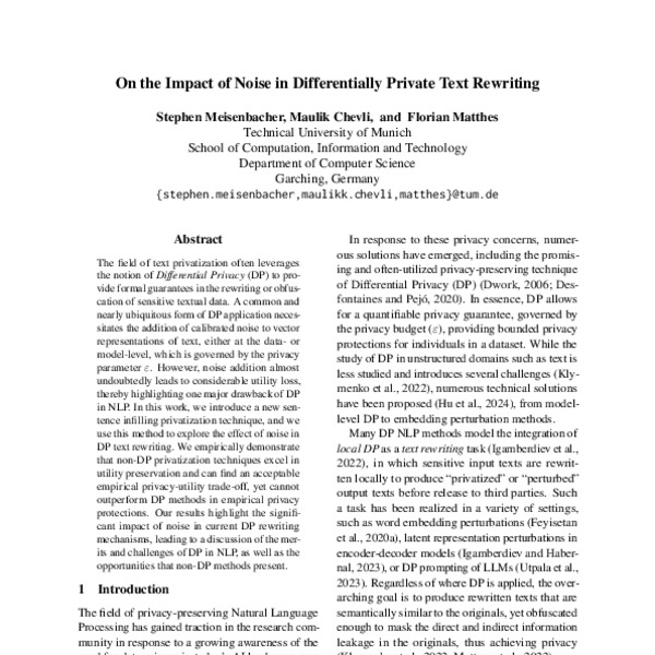 On the Impact of Noise in Differentially Private Text Rewriting - ACL Anthology