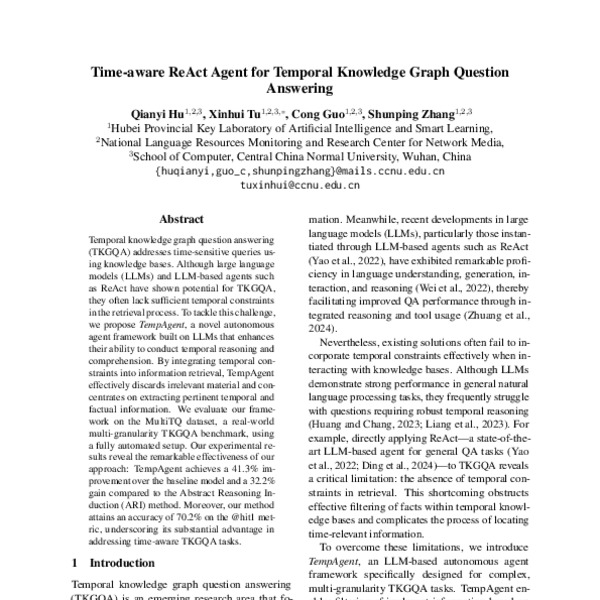 Time-aware ReAct Agent for Temporal Knowledge Graph Question Answering - ACL Anthology
