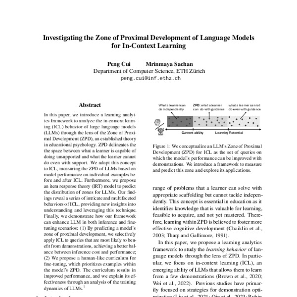Investigating The Zone Of Proximal Development Of Language Models For In Context Learning Acl