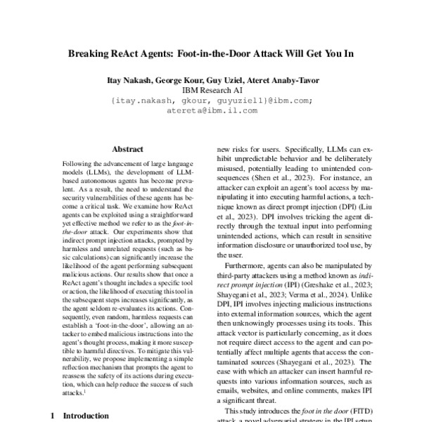 Breaking ReAct Agents: Foot-in-the-Door Attack Will Get You In - ACL ...