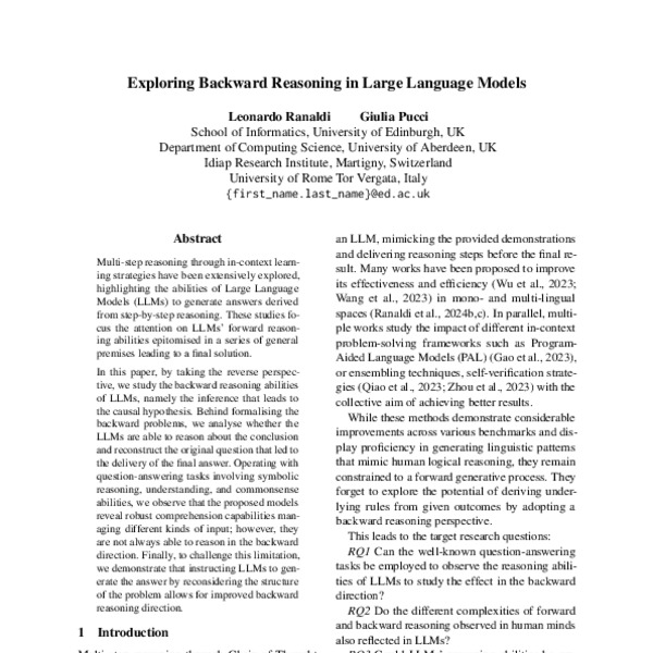 Exploring Backward Reasoning in Large Language Models - ACL Anthology