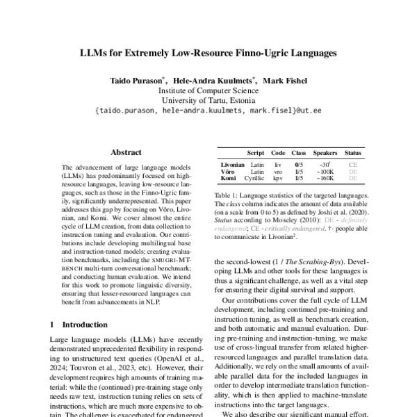 LLMs for Extremely Low-Resource Finno-Ugric Languages - ACL Anthology