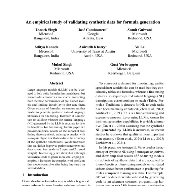 An empirical study of validating synthetic data for formula generation - ACL Anthology
