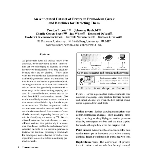 An Annotated Dataset of Errors in Premodern Greek and Baselines for Detecting Them - ACL Anthology