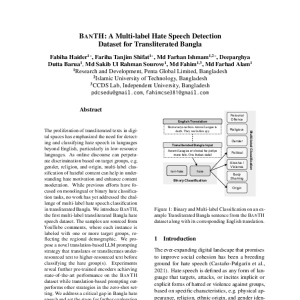 BanTH: A Multi-label Hate Speech Detection Dataset for Transliterated Bangla - ACL Anthology