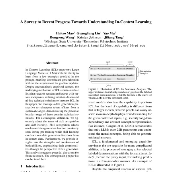 A Survey to Recent Progress Towards Understanding In-Context Learning - ACL Anthology