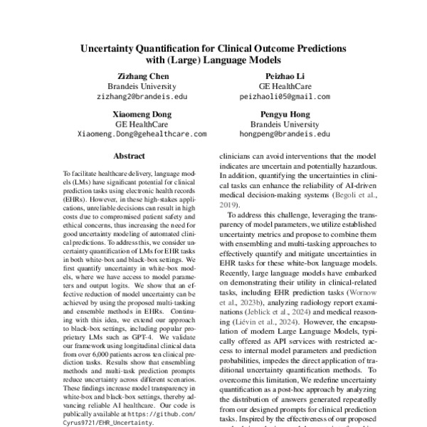 Uncertainty Quantification for Clinical Outcome Predictions with (Large) Language Models - ACL ...