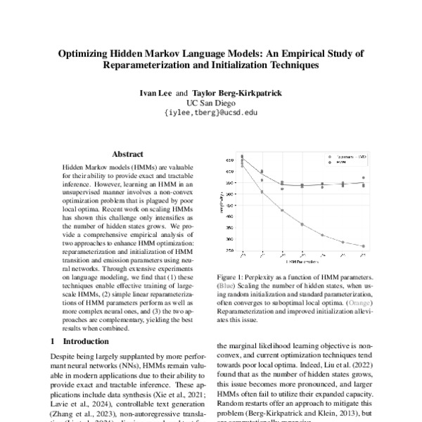 Optimizing Hidden Markov Language Models: An Empirical Study of Reparameterization and ...