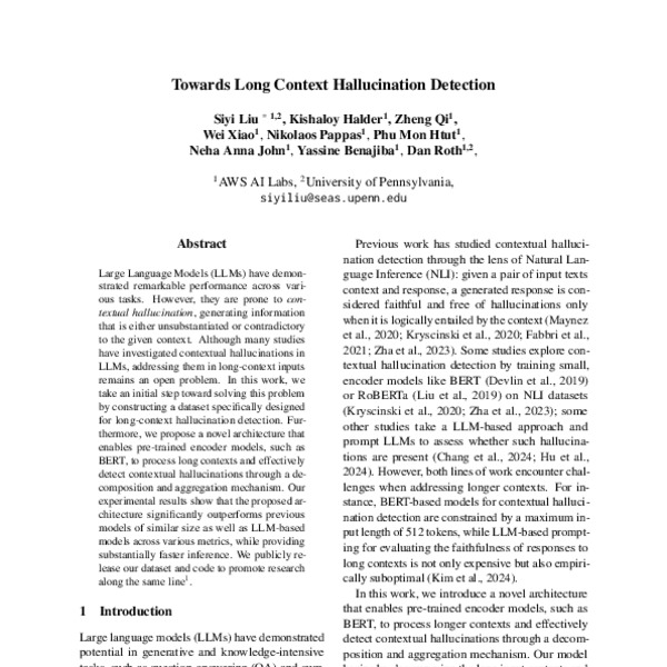 Towards Long Context Hallucination Detection - ACL Anthology