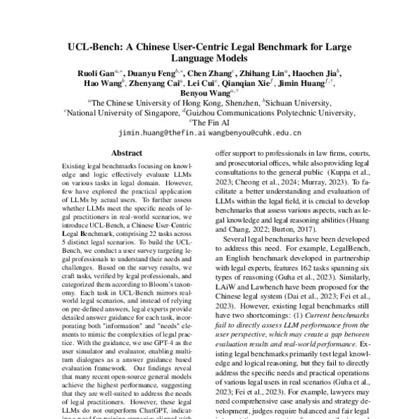 UCL-Bench: A Chinese User-Centric Legal Benchmark for Large Language Models - ACL Anthology