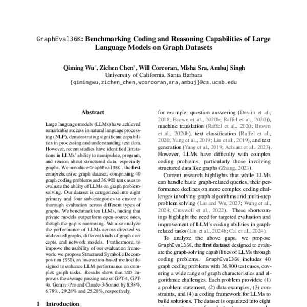 GraphEval36K: Benchmarking Coding and Reasoning Capabilities of Large Language Models on Graph ...