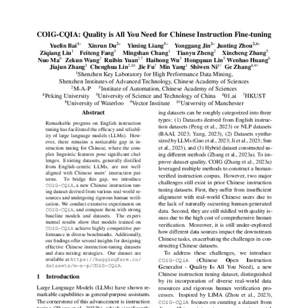 COIG-CQIA: Quality is All You Need for Chinese Instruction Fine-tuning - ACL Anthology