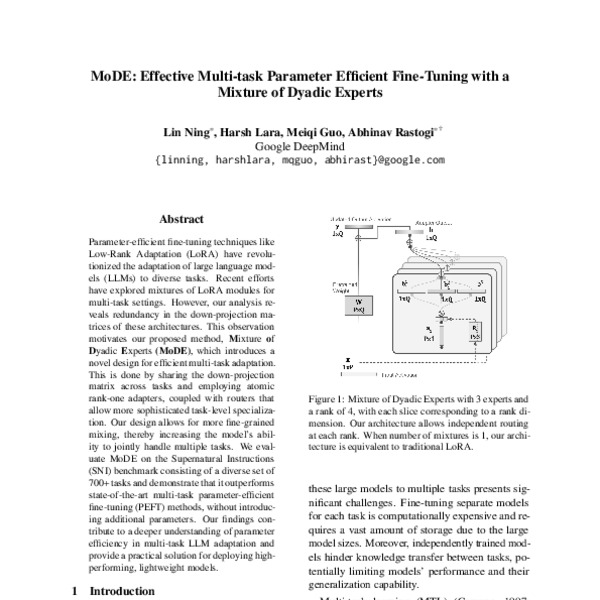 MoDE: Effective Multi-task Parameter Efficient Fine-Tuning with a Mixture of Dyadic Experts ...