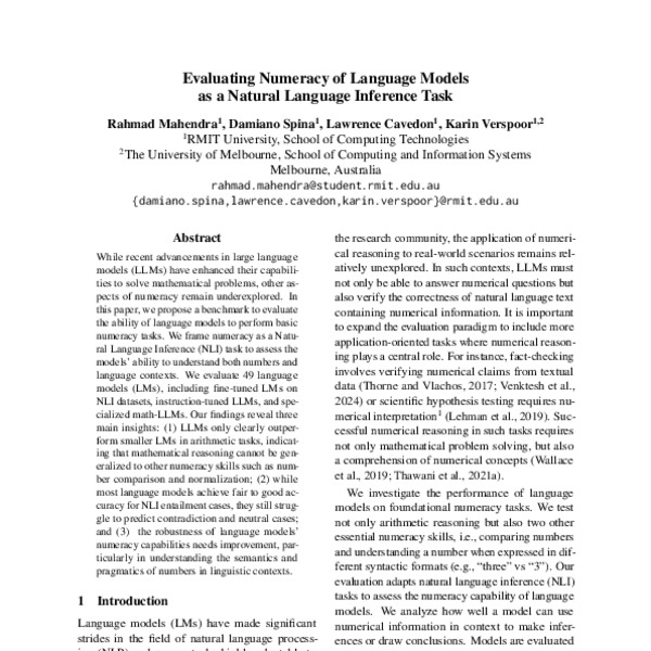 Evaluating Numeracy of Language Models as a Natural Language Inference ...