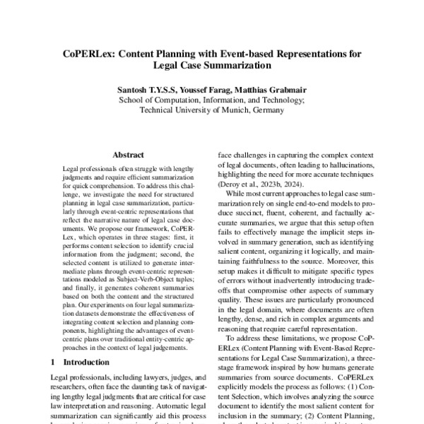 CoPERLex: Content Planning with Event-based Representations for Legal Case Summarization - ACL ...