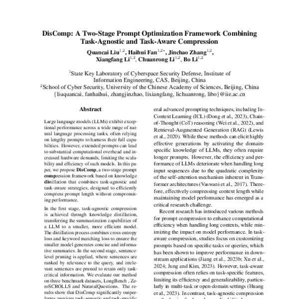 DisComp: A Two-Stage Prompt Optimization Framework Combining Task-Agnostic and Task-Aware ...