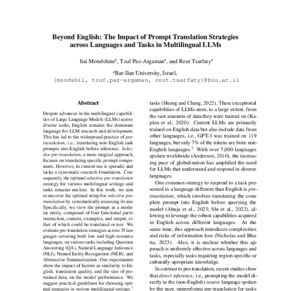 Beyond English: The Impact of Prompt Translation Strategies across ...