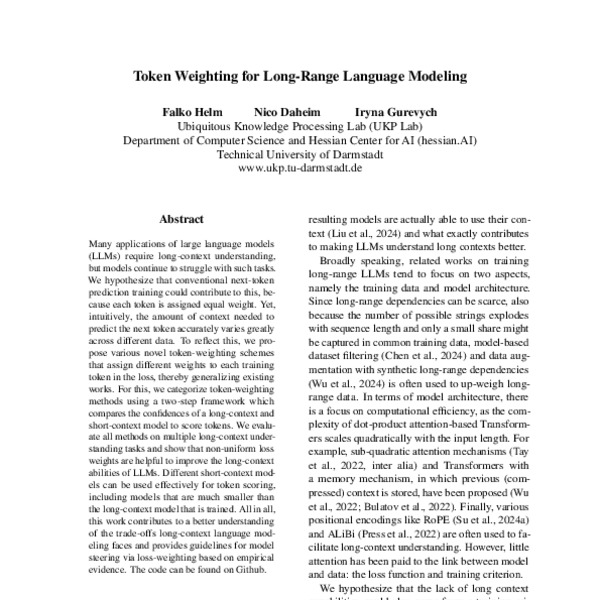 Token Weighting for Long-Range Language Modeling - ACL Anthology