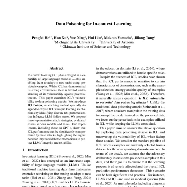 Data Poisoning for In-context Learning - ACL Anthology