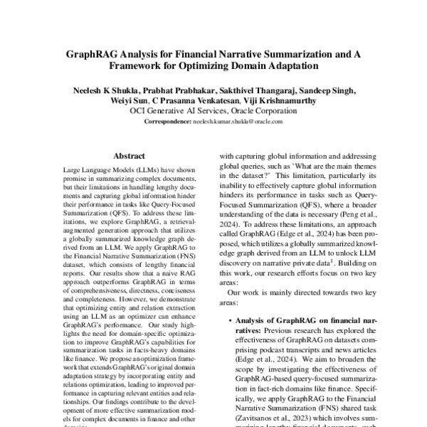 GraphRAG Analysis for Financial Narrative Summarization and A Framework for Optimizing Domain ...
