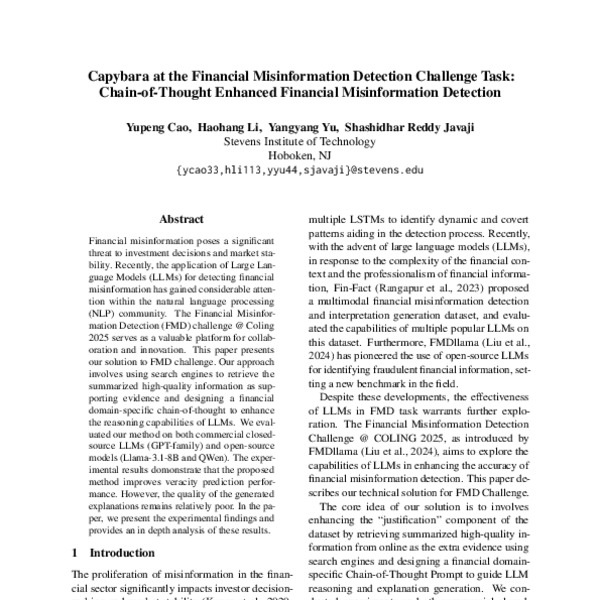 Capybara at the Financial Misinformation Detection Challenge Task: Chain-of-Thought Enhanced ...