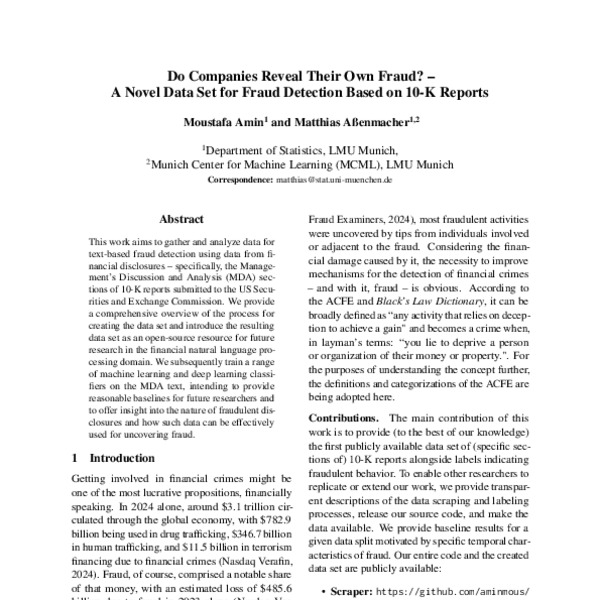 Do Companies Reveal Their Own Fraud? - A Novel Data Set for Fraud Detection Based on 10-K ...