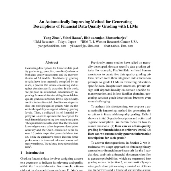 A Self-Improving Method for Generating Descriptions of Financial Data Quality Grading Using LLMs ...