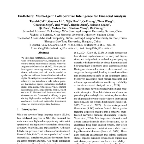 FinDebate: Multi-Agent Collaborative Intelligence for Financial Analysis - ACL Anthology